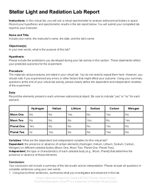 Stellar light radiation lab report - Stellar Light and Radiation Lab ...