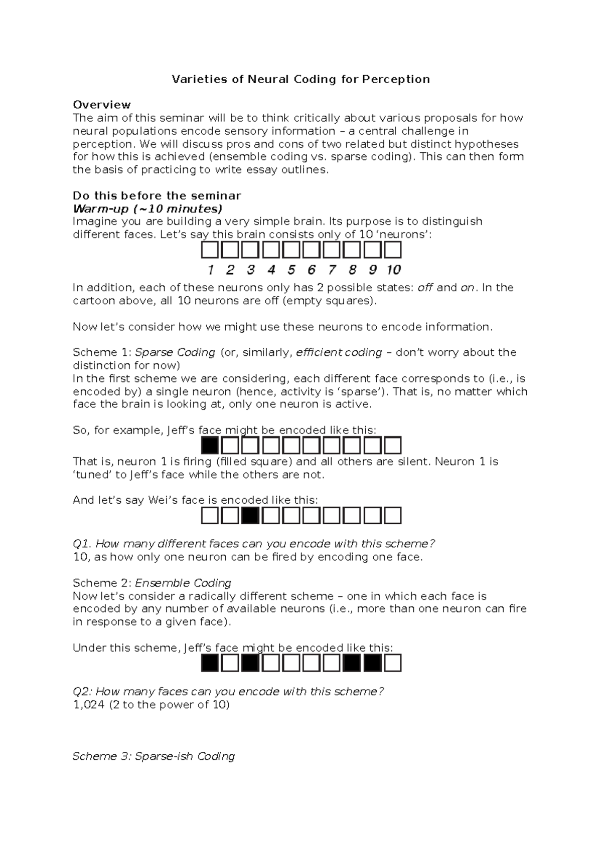 Seminar 1 - Perception - Varieties of Neural Coding for Perception ...