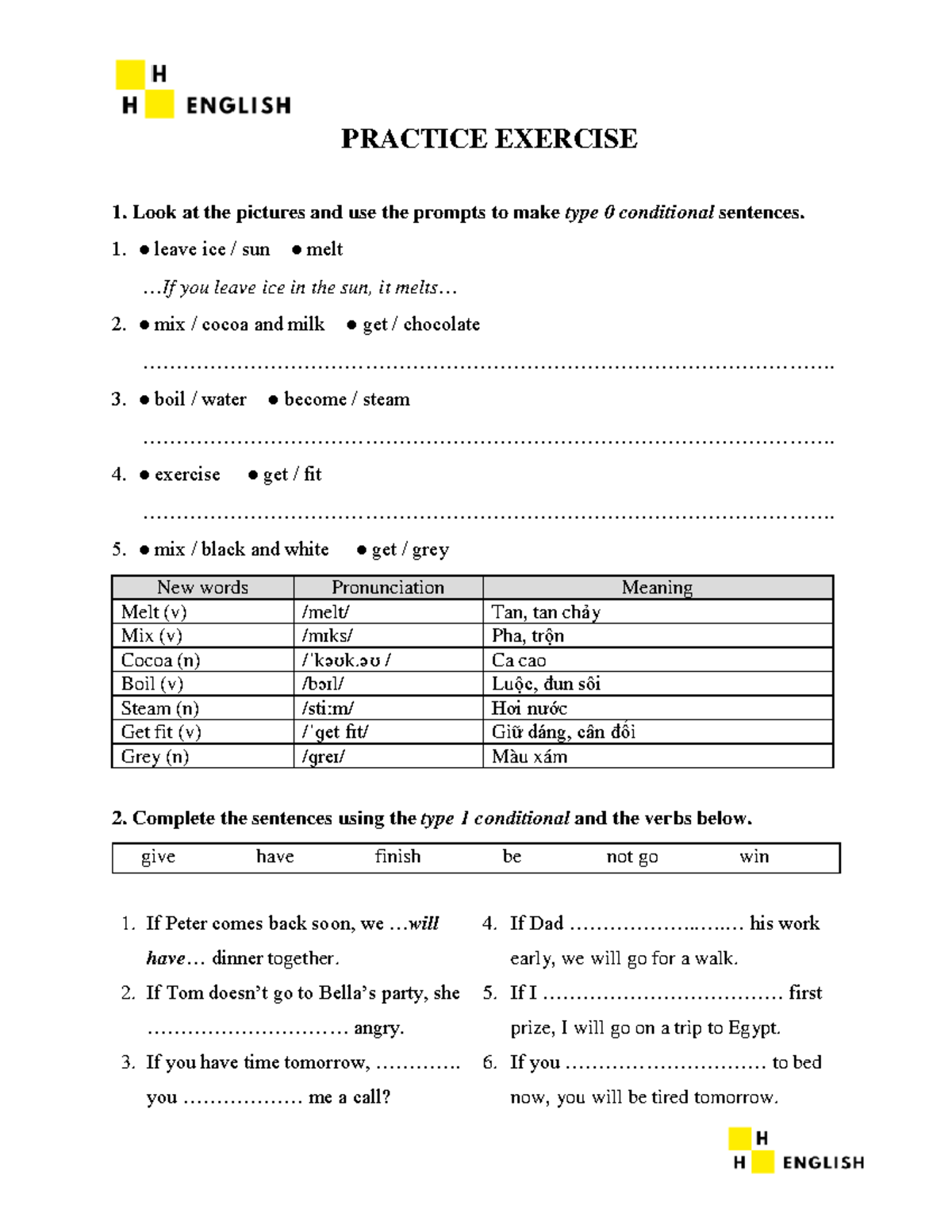 Practice exercises with vocabulary - PRACTICE EXERCISE Look at the ...