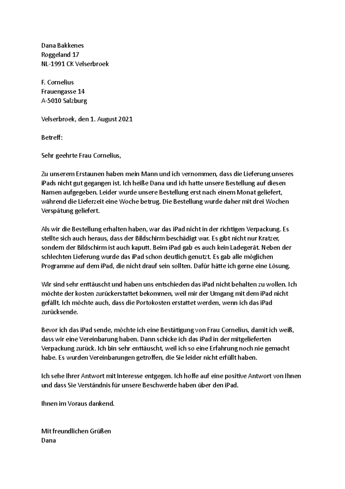 Duits brief 1 - Dana Bakkenes Roggeland 17 NL-1991 CK Velserbroek F ...