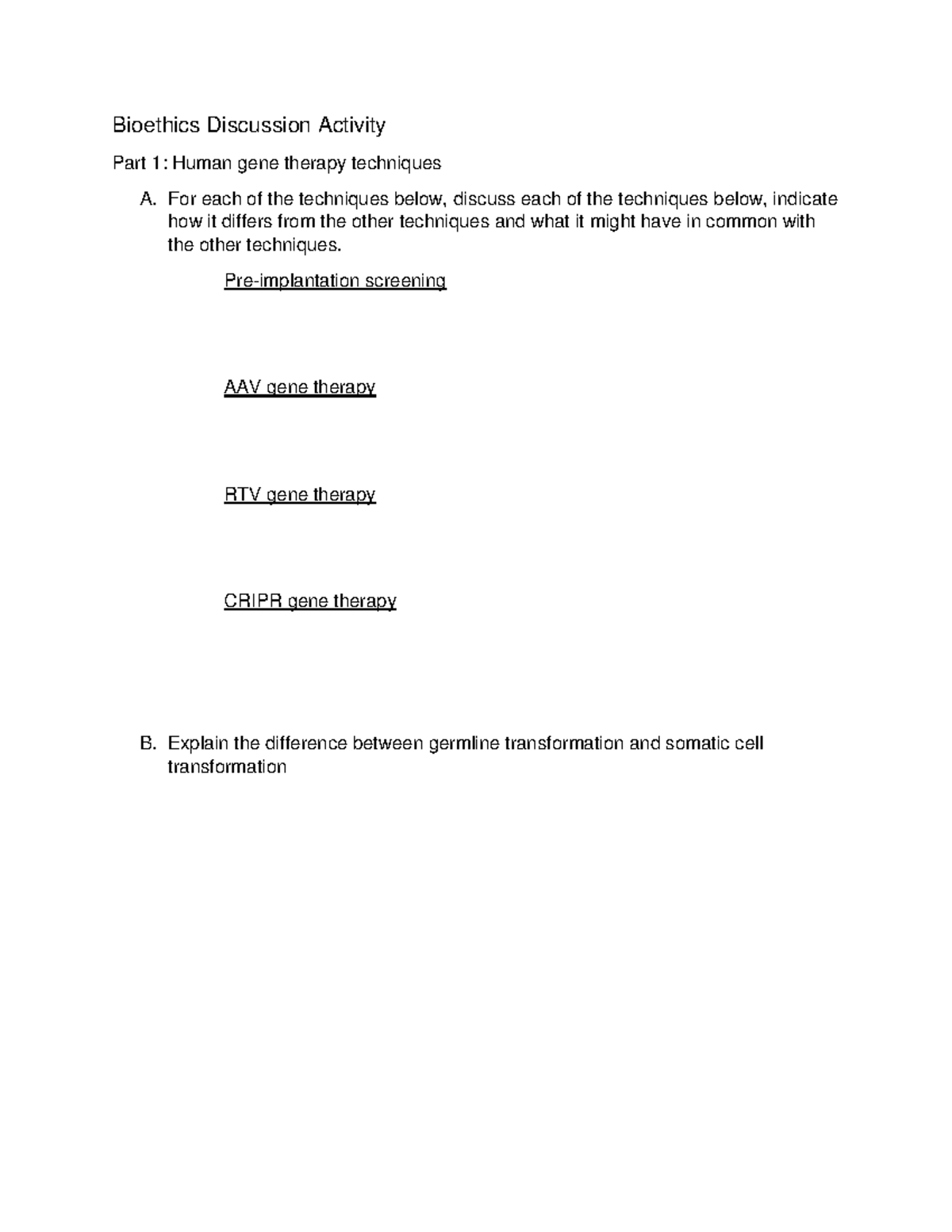 Discussion 8: Bioethics and Gene Technology - Bioethics Discussion ...