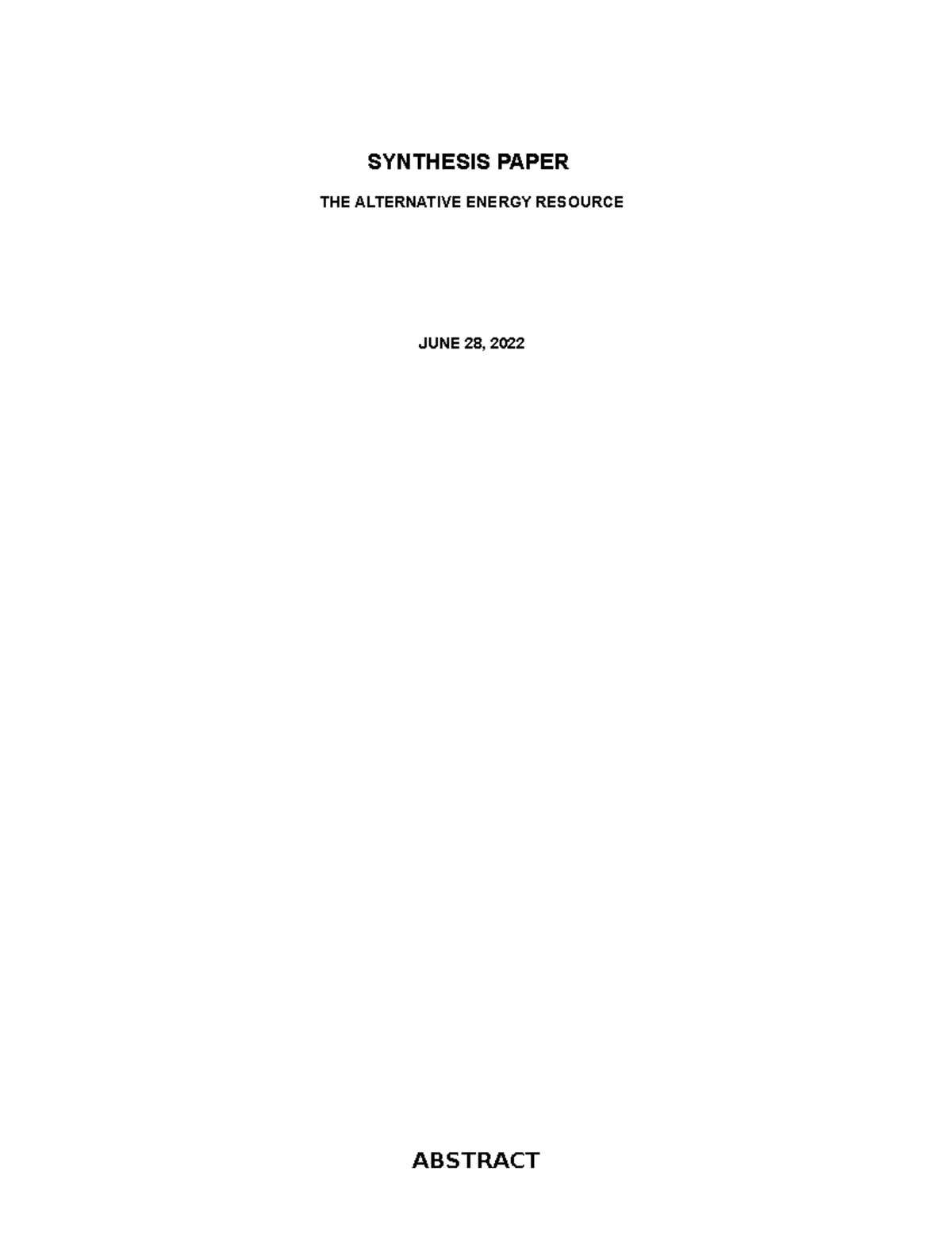 Sysnthesis paper - SYNTHESIS PAPER THE ALTERNATIVE ENERGY RESOURCE JUNE ...