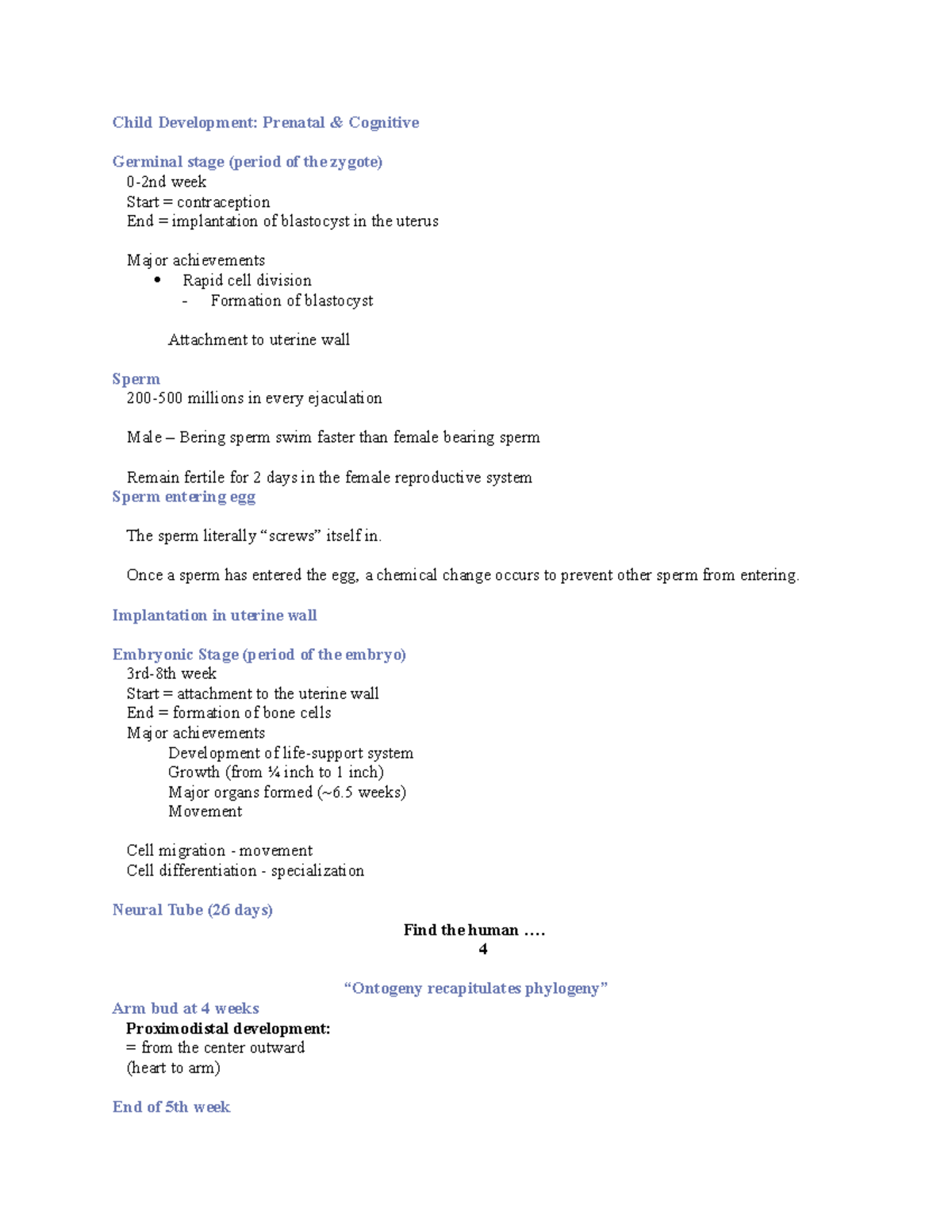 Child Development - Notes - Child Development: Prenatal & Cognitive ...