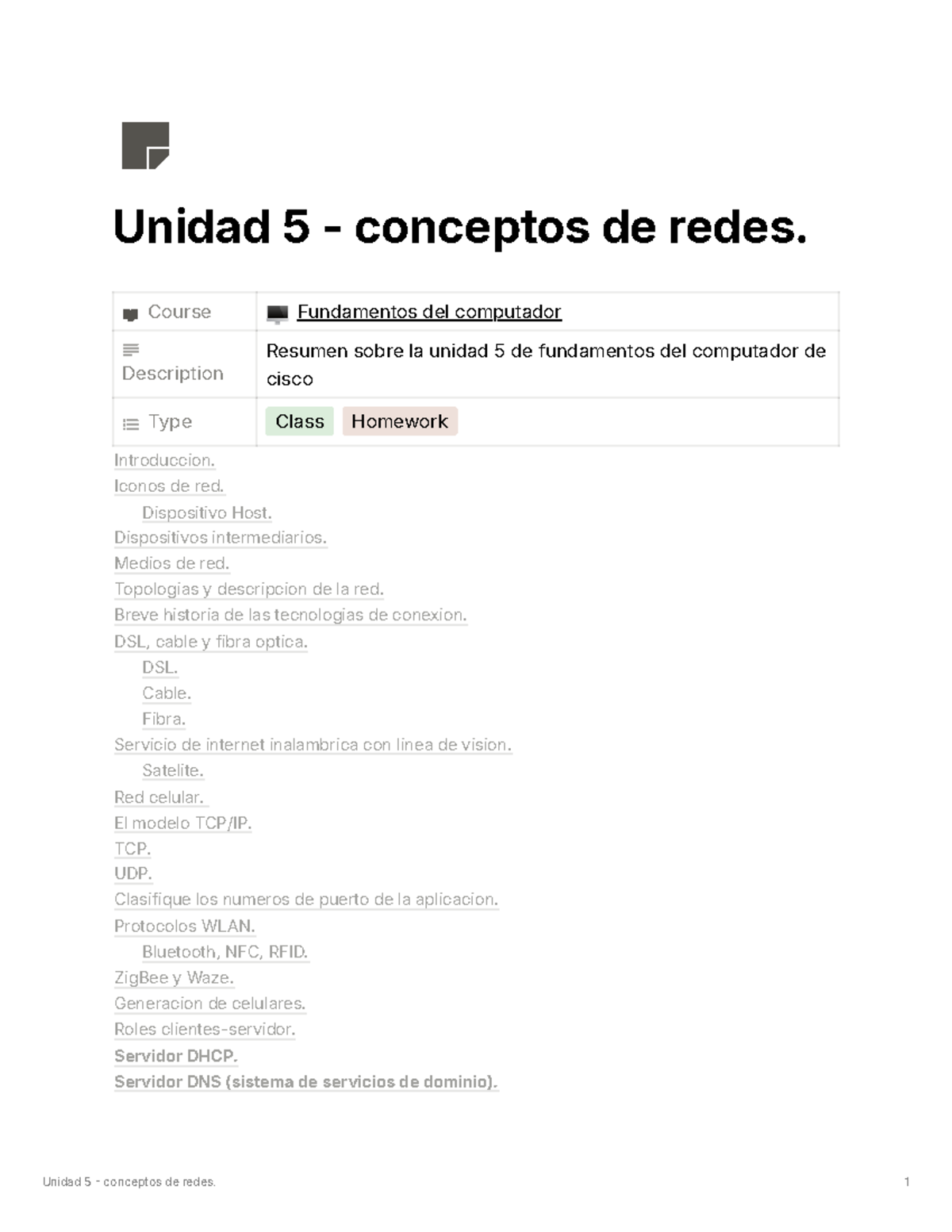 Unidad 5 - Conecpto de redes - Unidad 5 - conceptos de redes. Course 🖥 Fundamentos del ...
