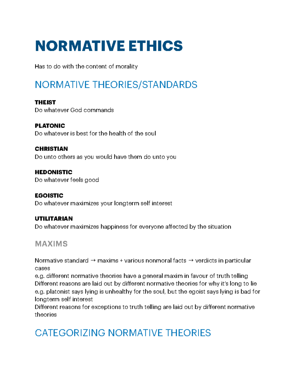 PHIL 1105 Module 4 - NORMATIVE ETHICS Has to do with the content of ...