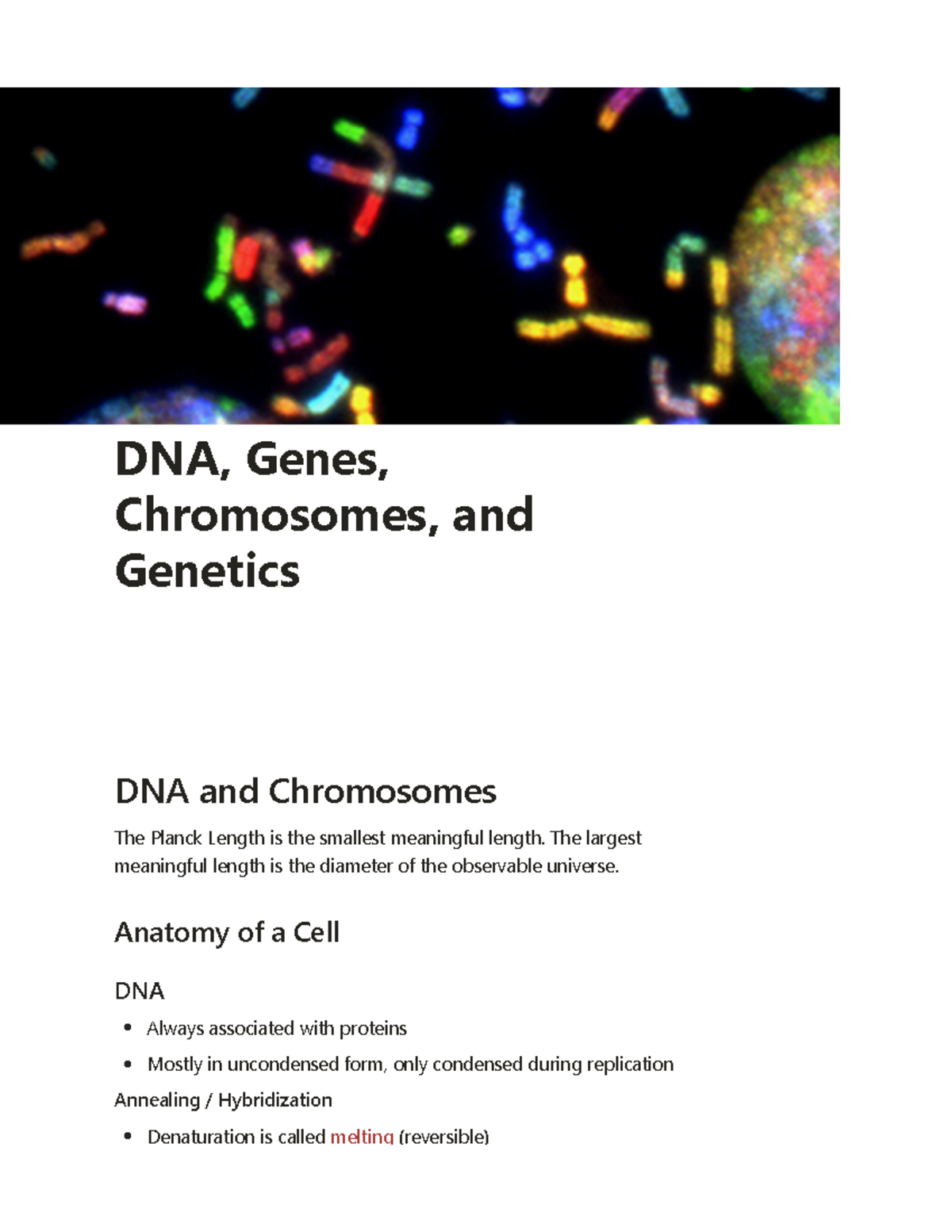 BIOL 1010 - Lecture 03 - Notes - DNA, Genes, Chromosomes, and Genetics ...