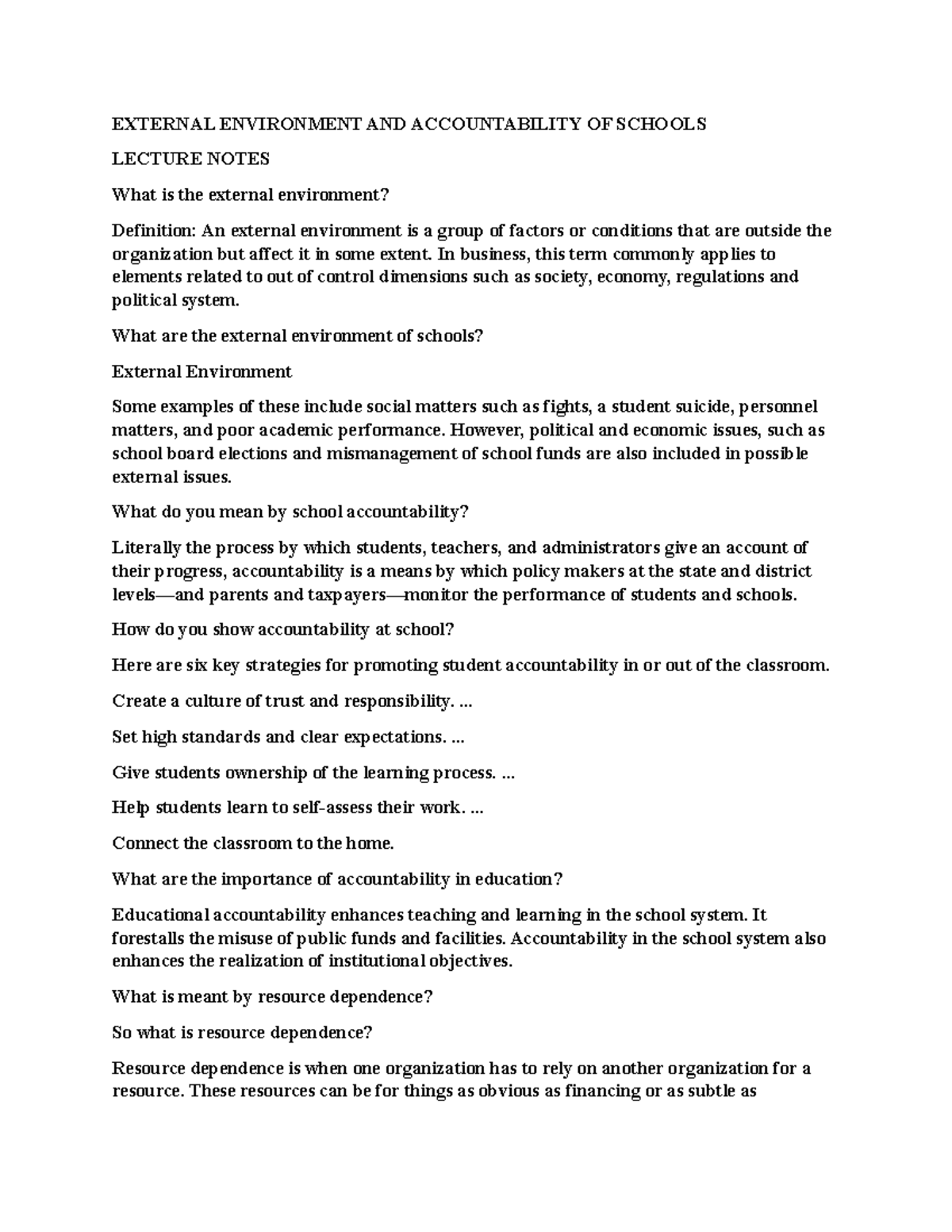 Lecturenotes( External Environment) - EXTERNAL ENVIRONMENT AND ...