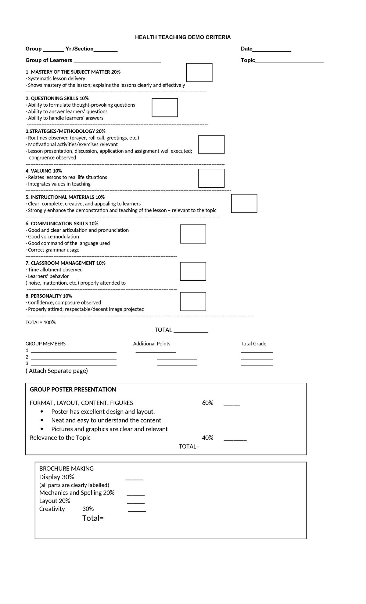 Health Teaching DEMO Criteria Guidelines - HEALTH TEACHING DEMO ...