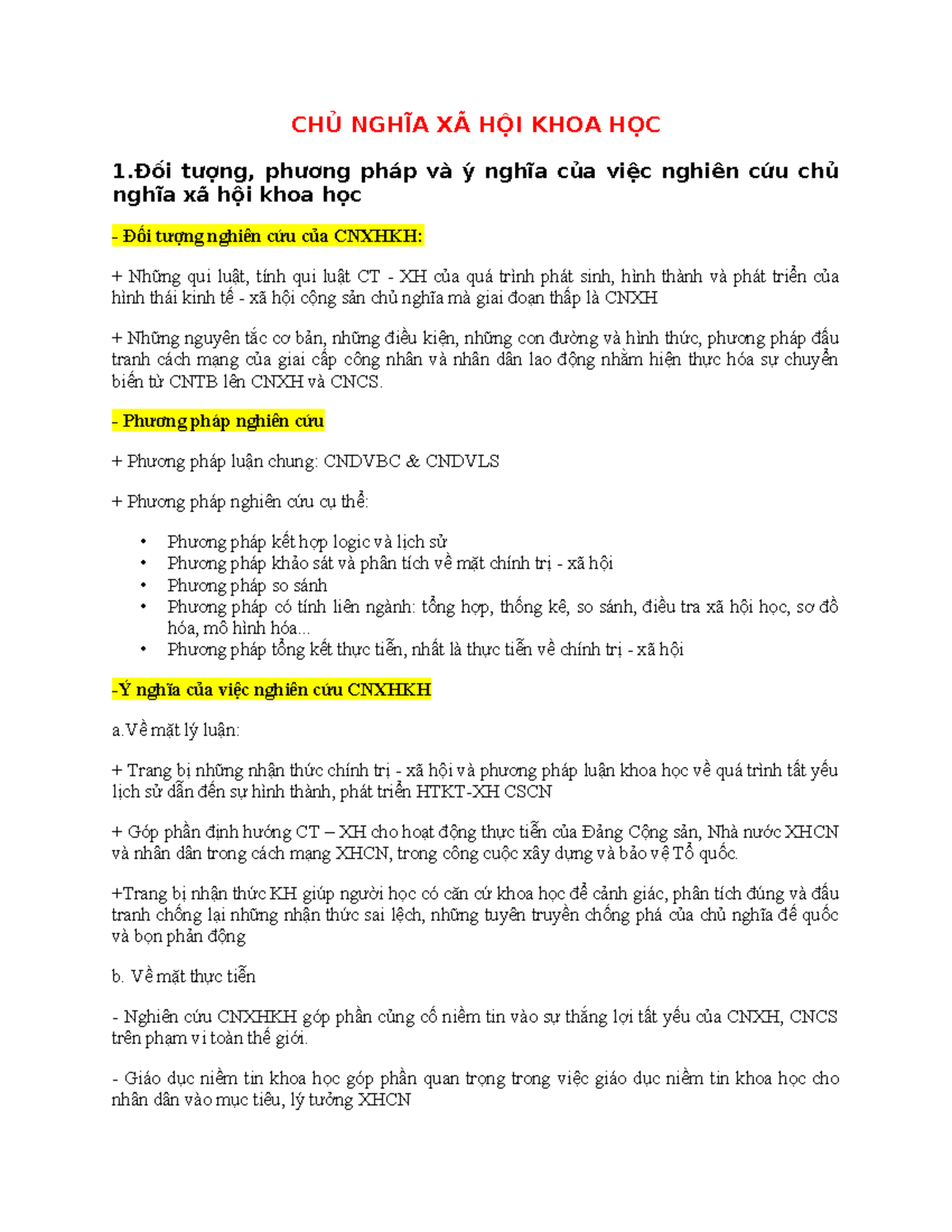 CHỦ NGHĨA XÃ HỘI KHOA HỌC - CHỦ NGHĨA XÃ HỘI KHOA HỌC 1.Đối tượng ...