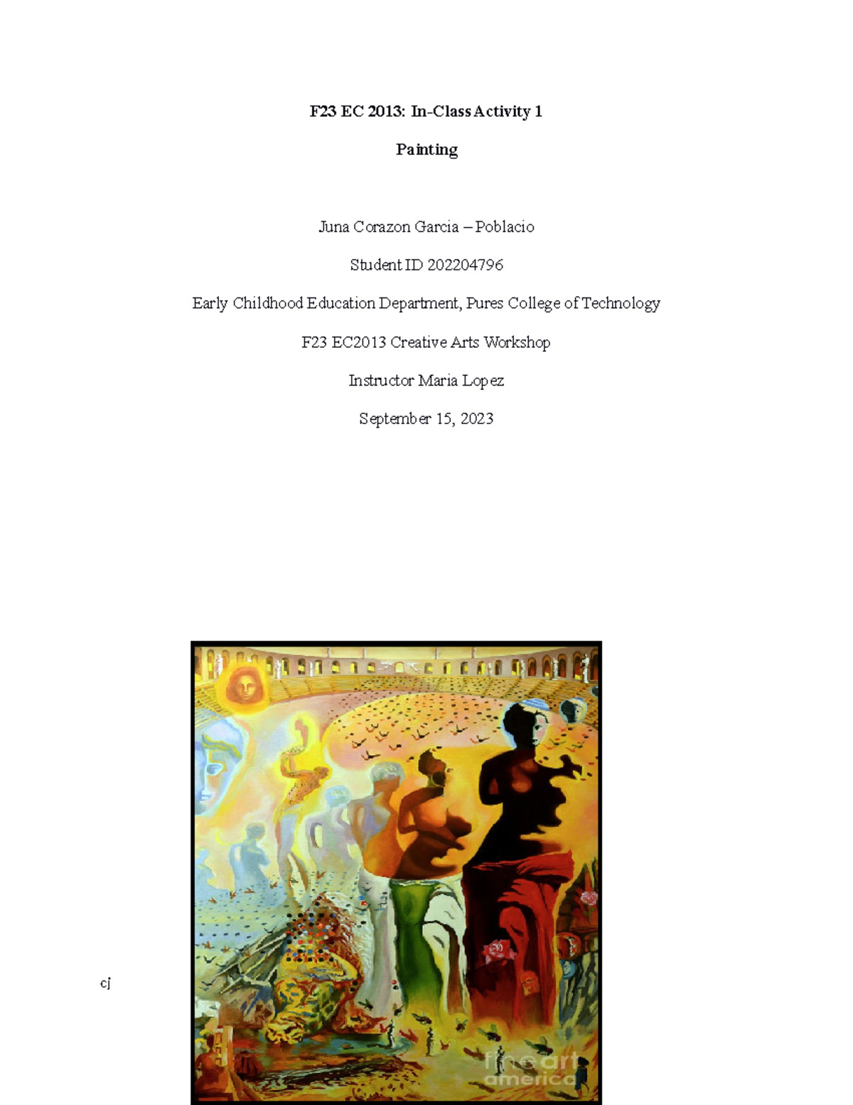 IN Class Activity 1 - F23 EC 2013: In-Class Activity 1 Painting Juna ...