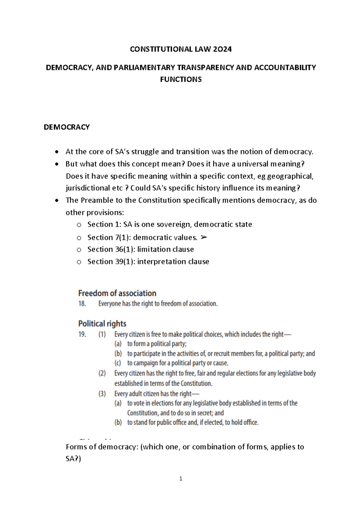 Democracy 2024 - CONSTITUTIONAL LAW 2O DEMOCRACY, AND PARLIAMENTARY ...