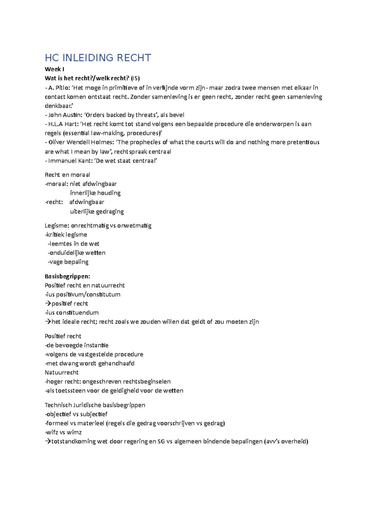 HC Inleiding Recht - colleges - HC INLEIDING RECHT Week I Wat is het ...