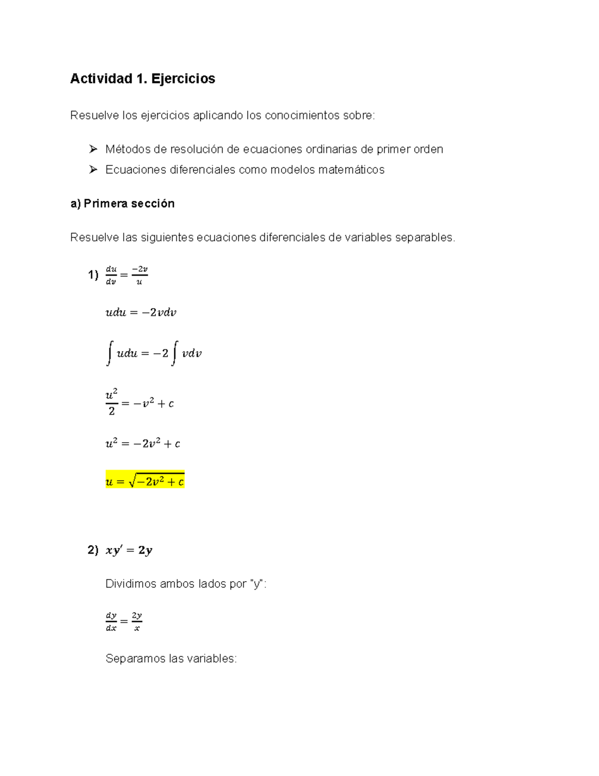 ACT 1 Ecuaciones - Ejercicios - Actividad 1. Ejercicios Resuelve los ejercicios aplicando los ...