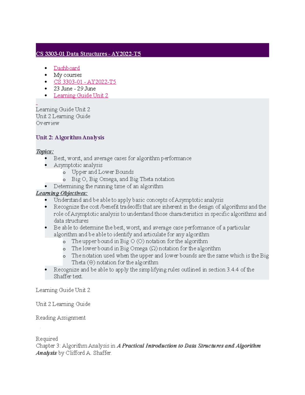 Learning Guide Unit 2 CS 3303 - CS 3303-01 Data Structures - AY2022-T ...
