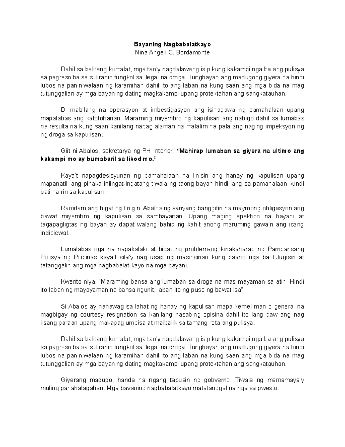 Feature#2 Bayaning Nagbabalatkayo - Bayaning Nagbabalatkayo Nina Angeli ...
