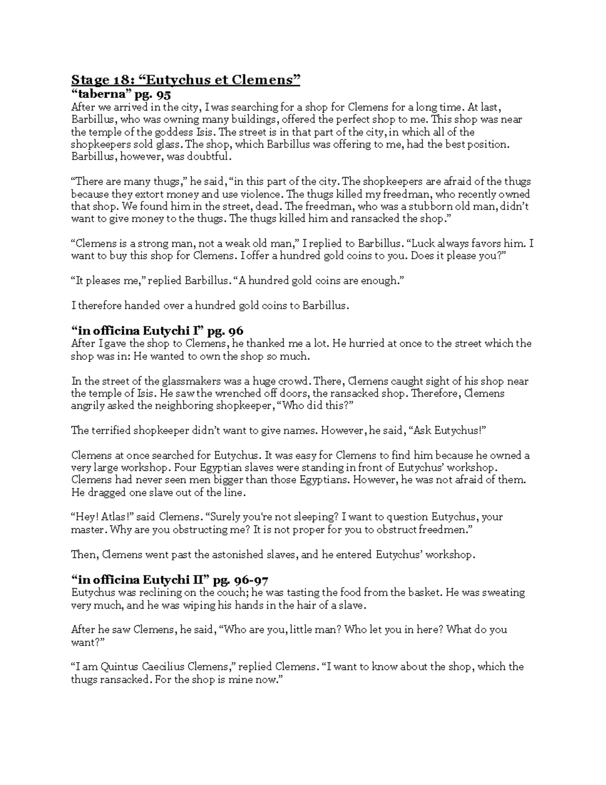 Cambridge Latin Course Stage 18 Translations - Stage 18: “Eutychus et ...