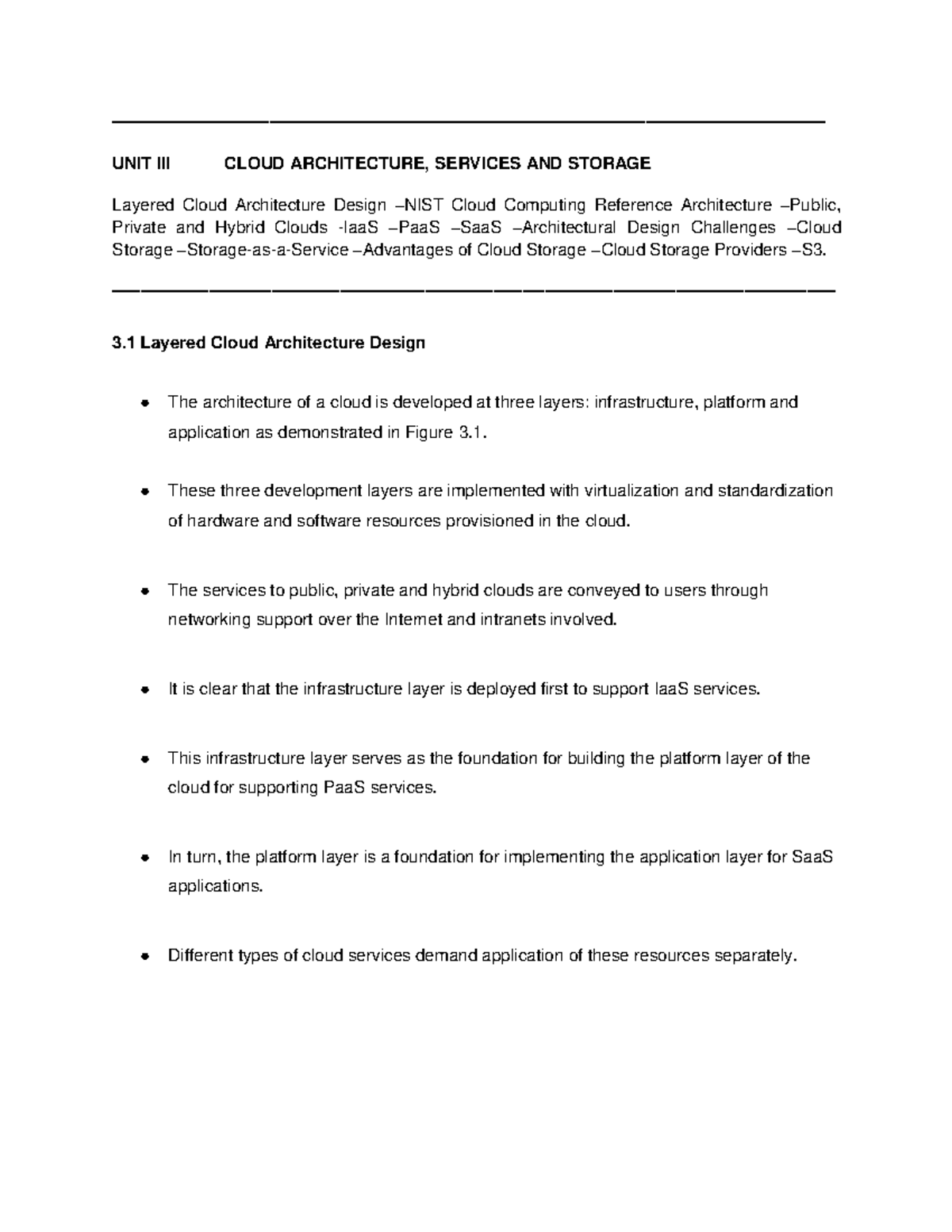 Unit 3 - UNIT III CLOUD ARCHITECTURE, SERVICES AND STORAGE Layered ...