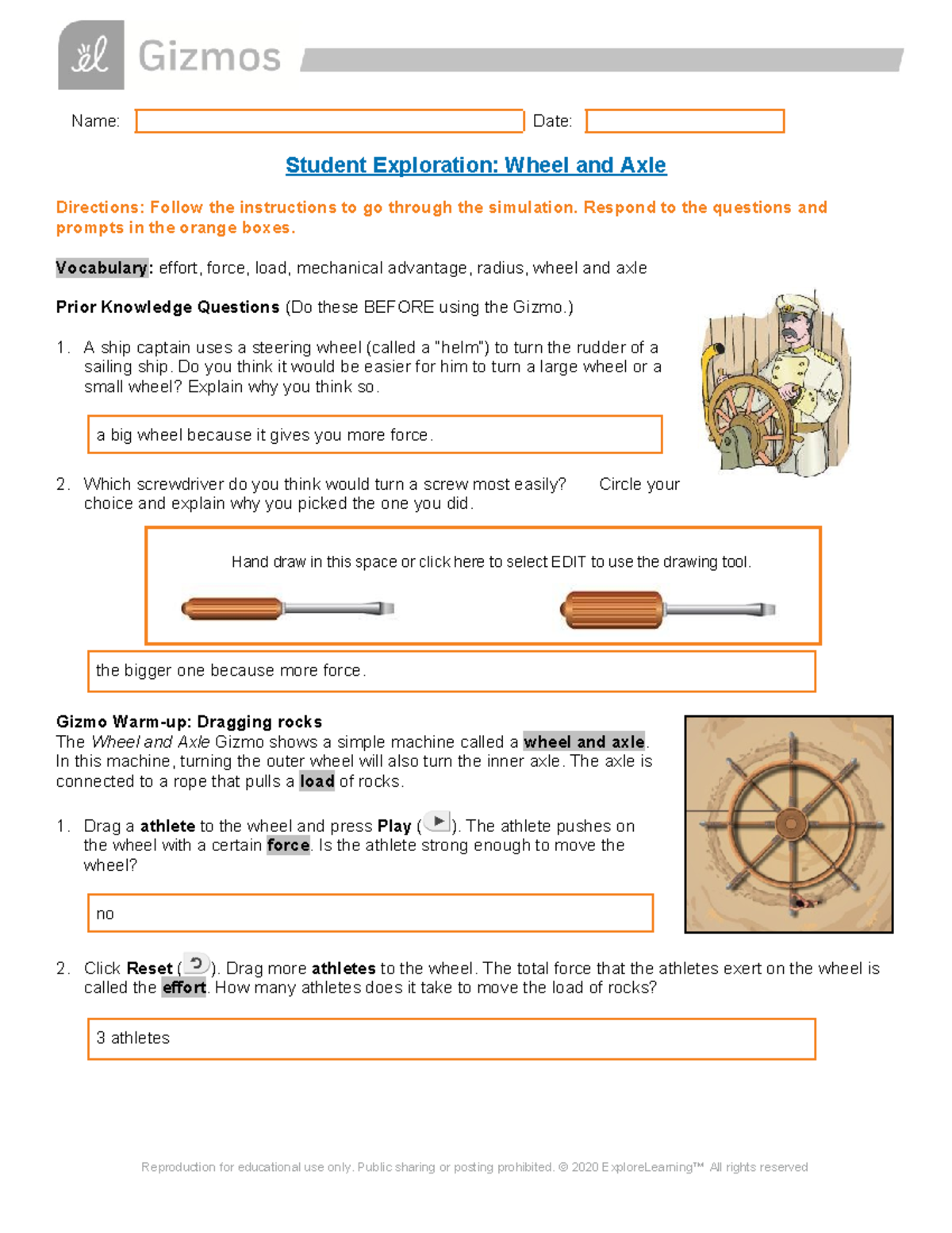 Student Exploration Wheel Axle SE - Name: Date: Student Exploration ...