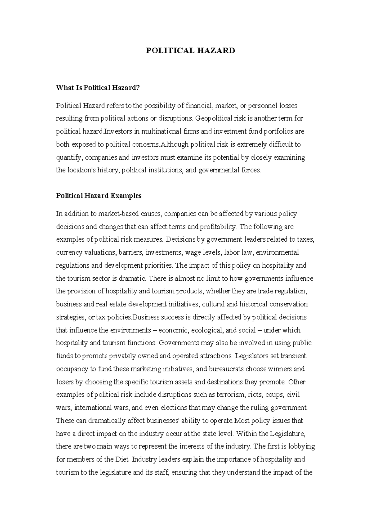 Political Hazard - lecture notes - POLITICAL HAZARD What Is Political ...