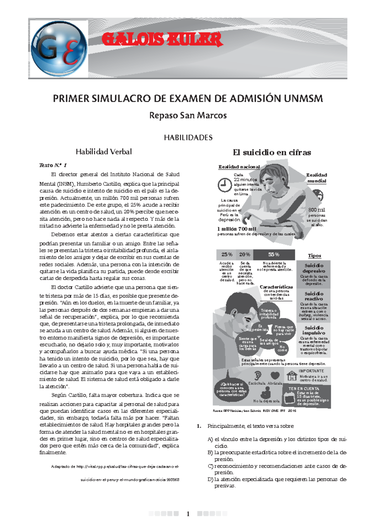 1 Simulacro TIPO Unmsm - Repaso San Marcos PRIMER SIMULACRO DE EXAMEN ...