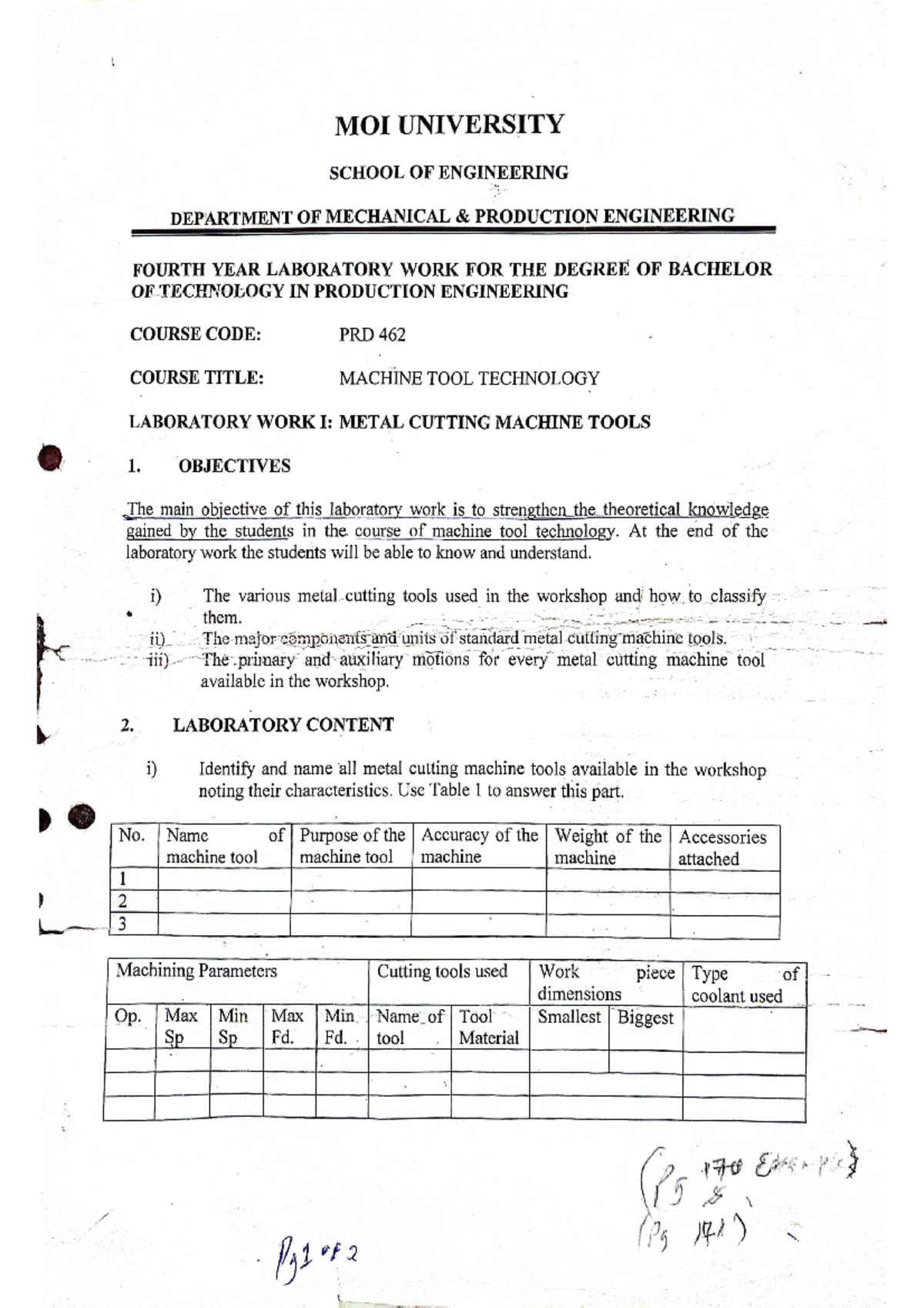 Machine Tool Technology Lab Manual - mechanical and production ...