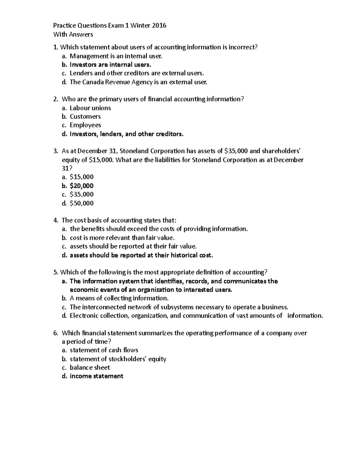 Exam 2015, questions and answers - Practice Questions Exam 1 Winter 2016 With Answers 1. Which ...