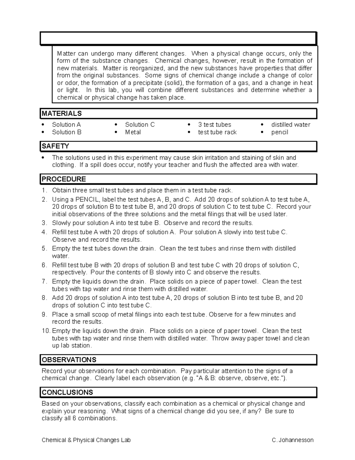 Chemphys 2 lab - lab report - CHEMICAL & PHYSICAL CHANGES LAB Matter ...