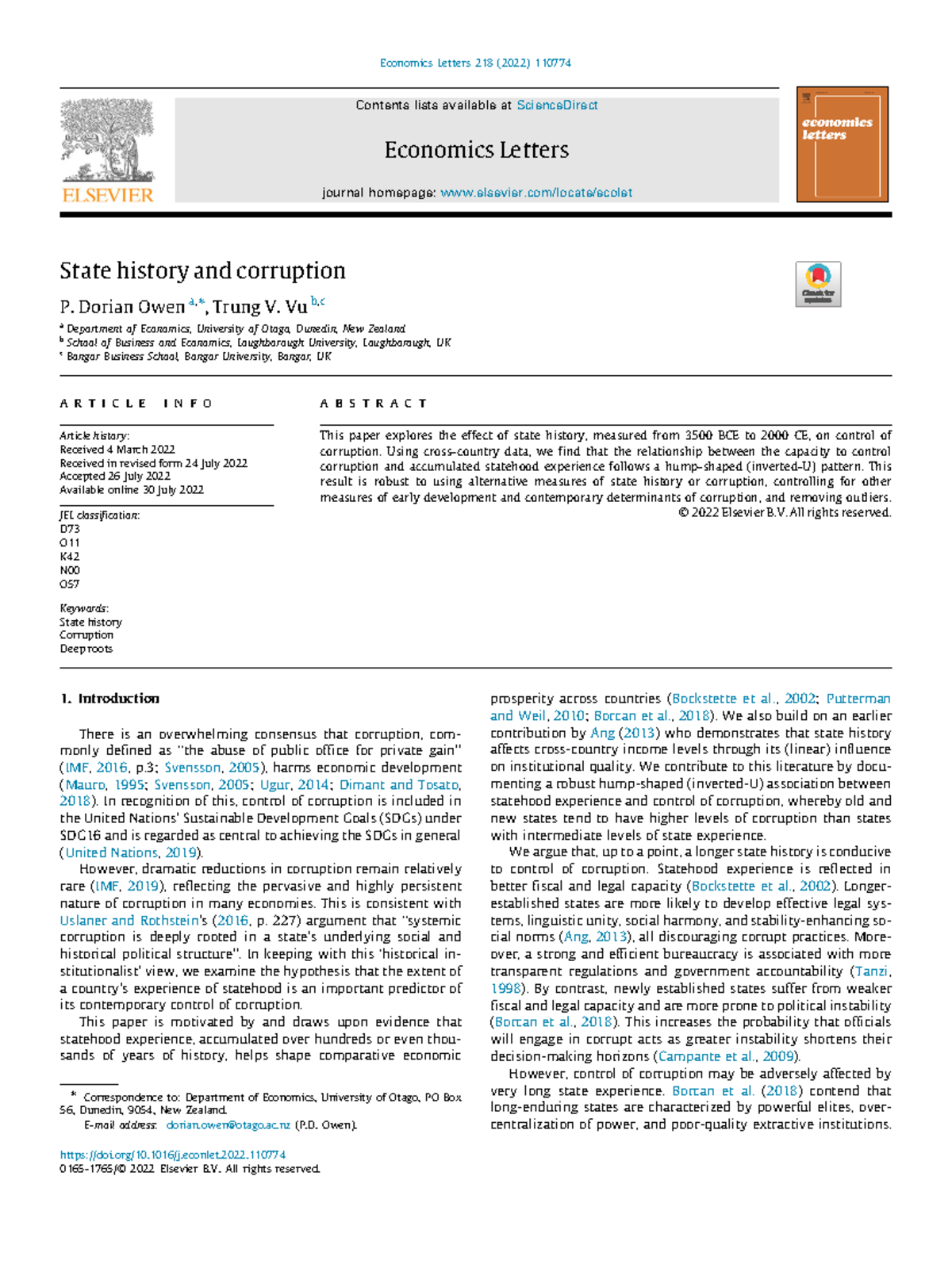 1-s2 - articles - Economics Letters 218 (2022) 110774 Contents lists ...