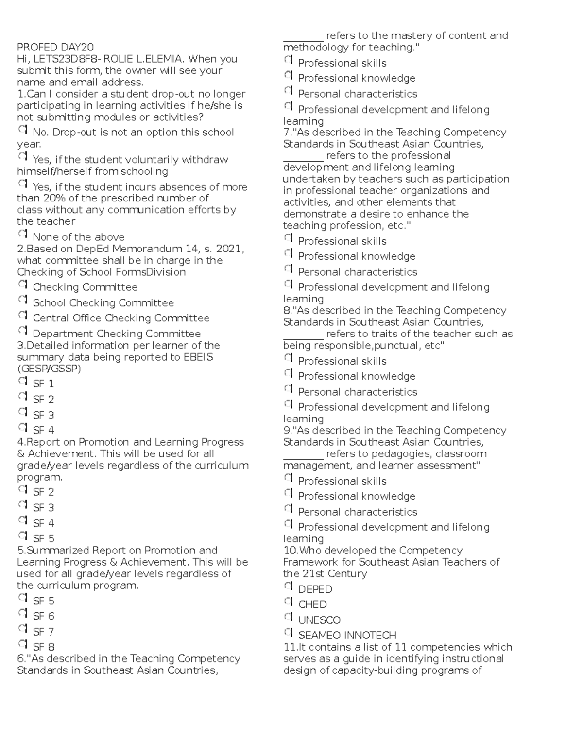 Profed Reviewer - PROFED DAY Hi, LETS23D8F8- ROLIE L. When you submit ...