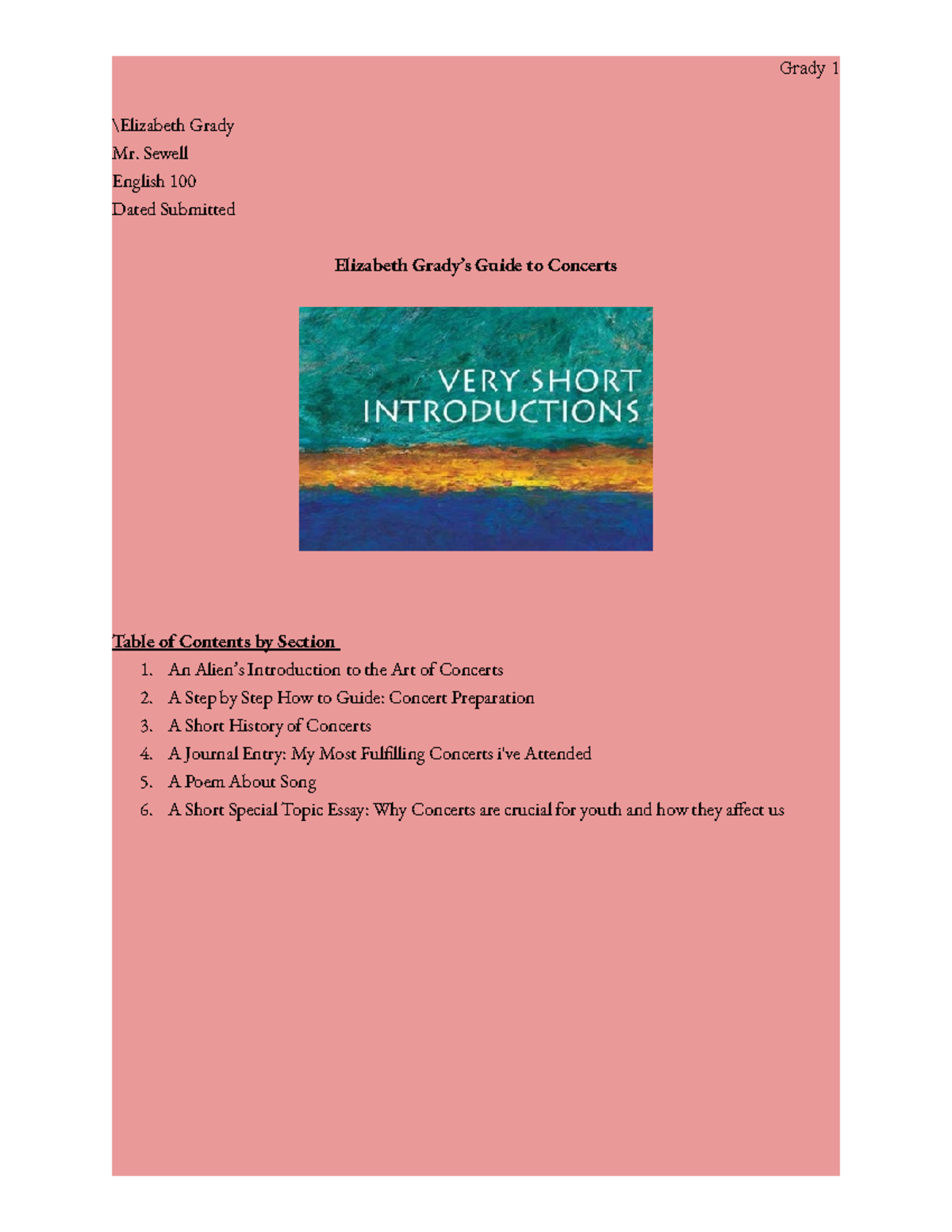 A Very Short Introduction to concerts - \Elizabeth Grady Mr. Sewell ...