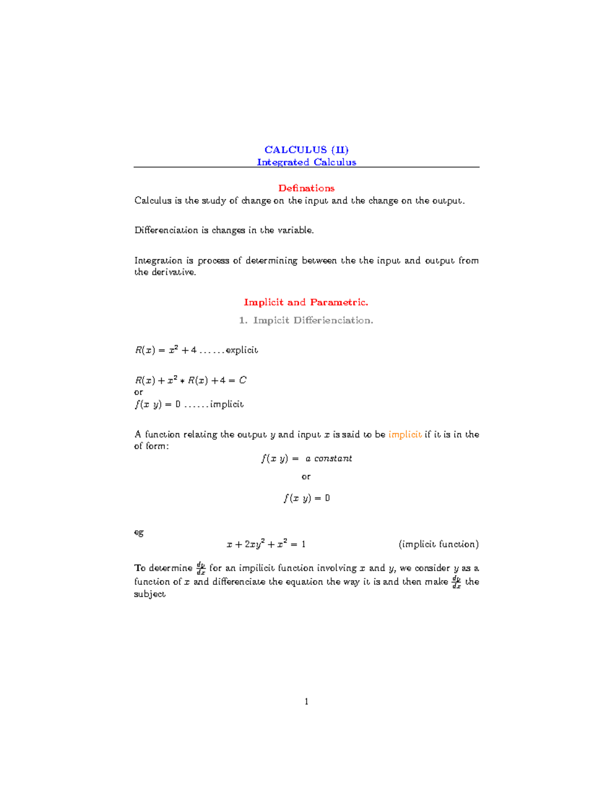 Integrated Calculus - CALCULUS (II) Integrated Calculus Definations ...