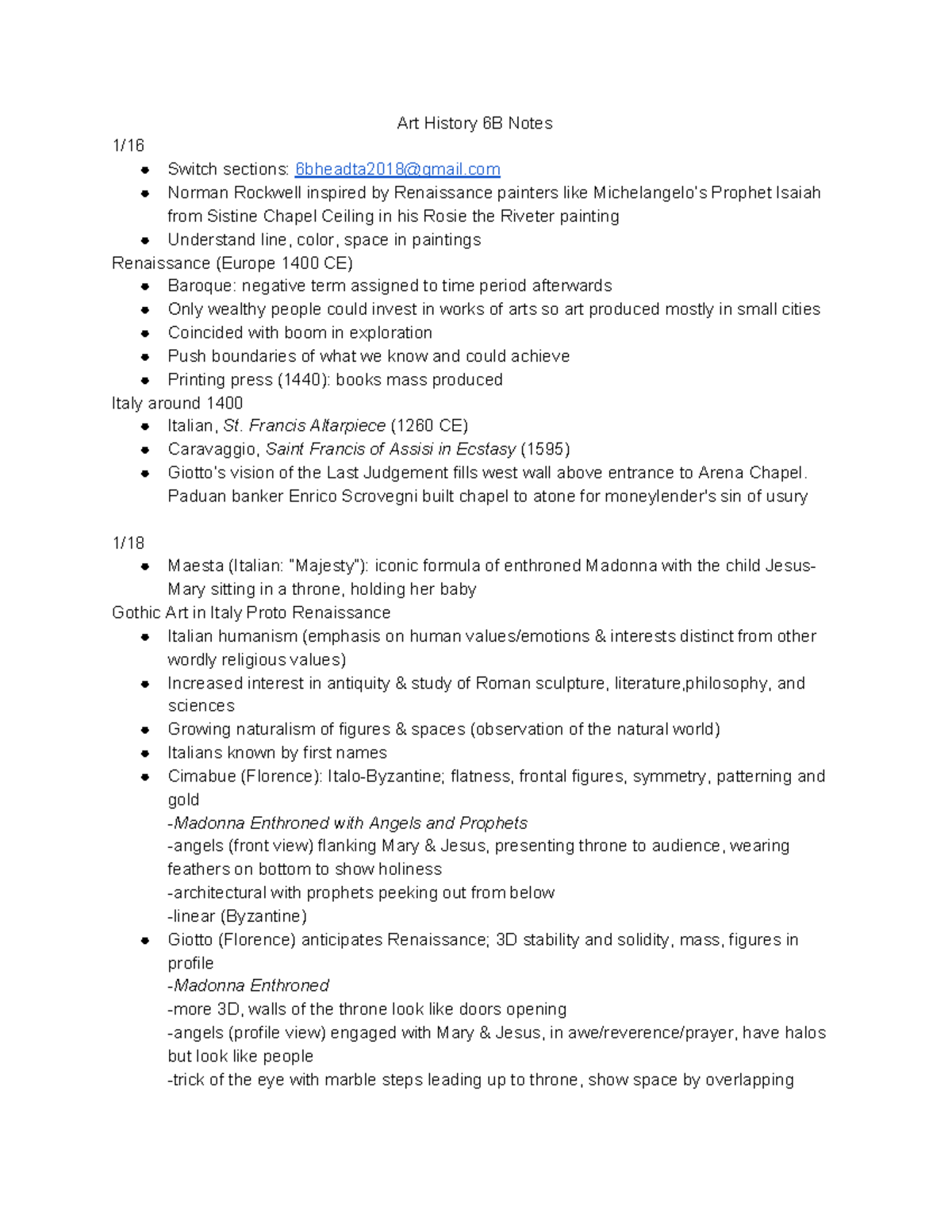 Art History 6B Notes 1 - Professor Dini depicted and analyzed art from ...