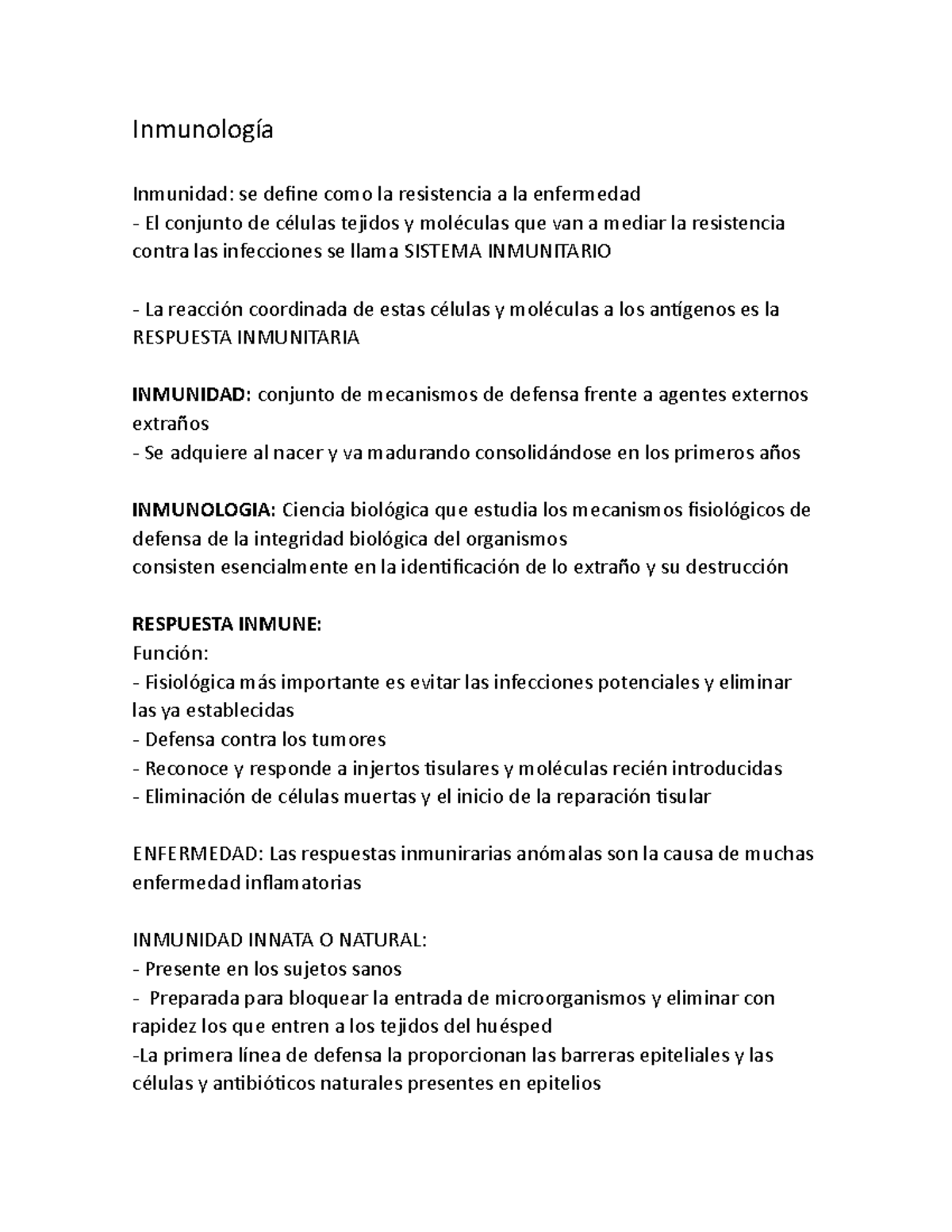 Inmunología - Inmunología Inmunidad: se define como la resistencia a la ...