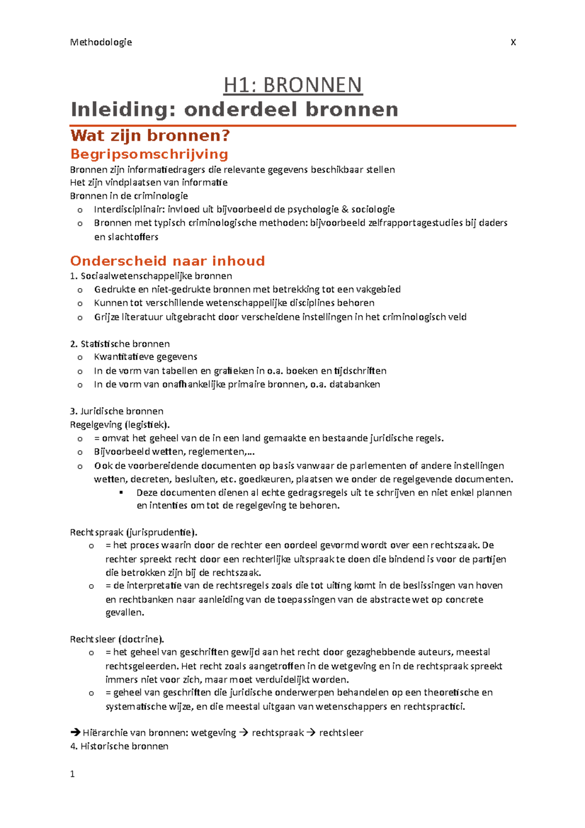 Methodologie - samenvatting - H1: BRONNEN Inleiding: onderdeel bronnen ...