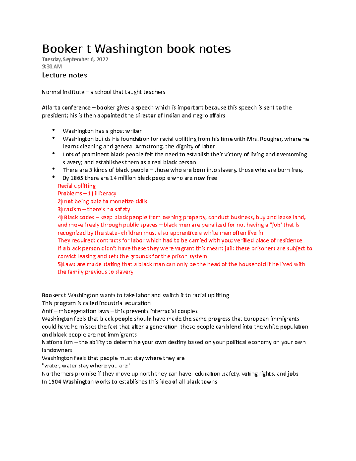 Booker t Washington book notes - Booker t Washington book notes Tuesday ...