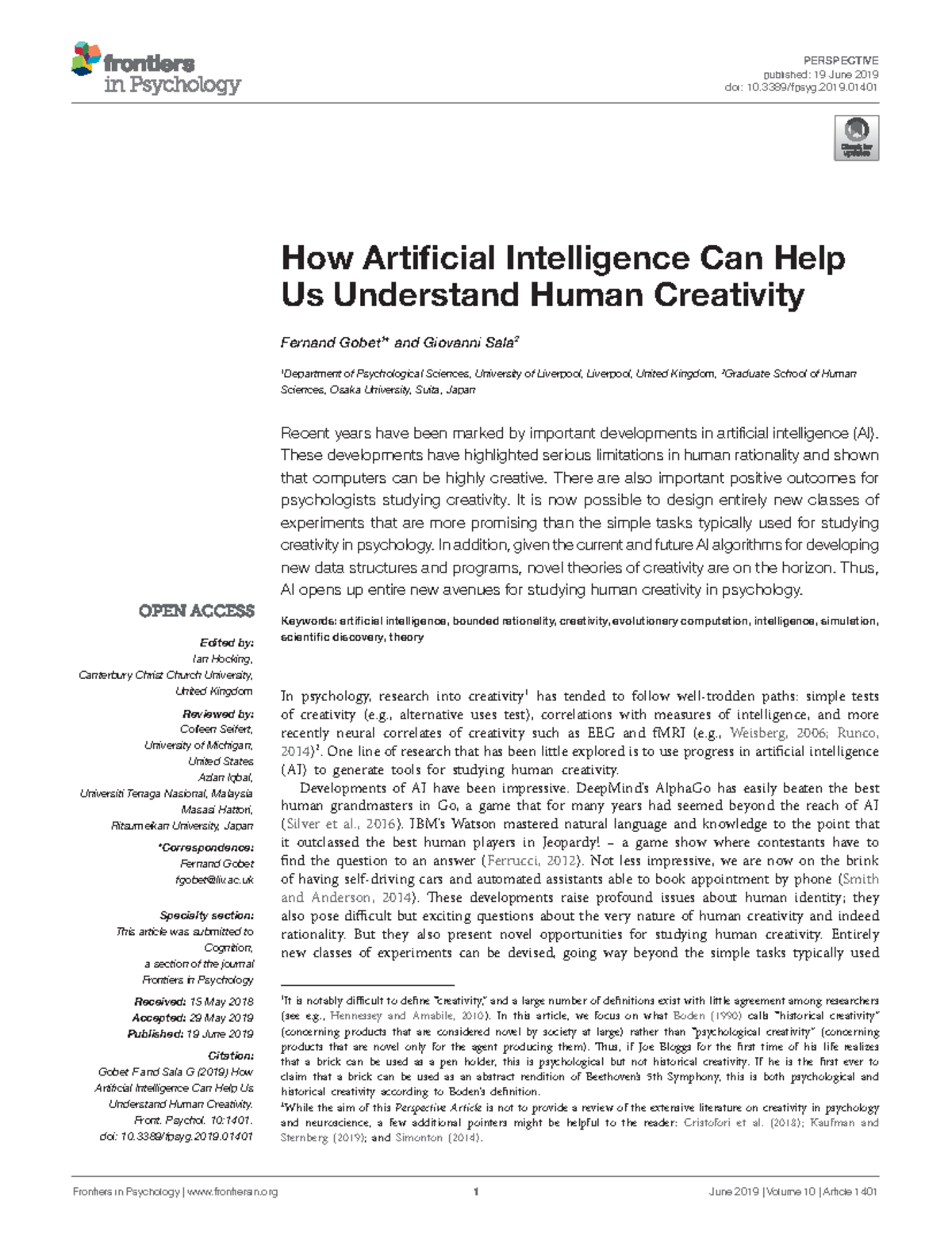 AI perspective article - PERSPECTIVE published: 19 June 2019 doi: 10. ...