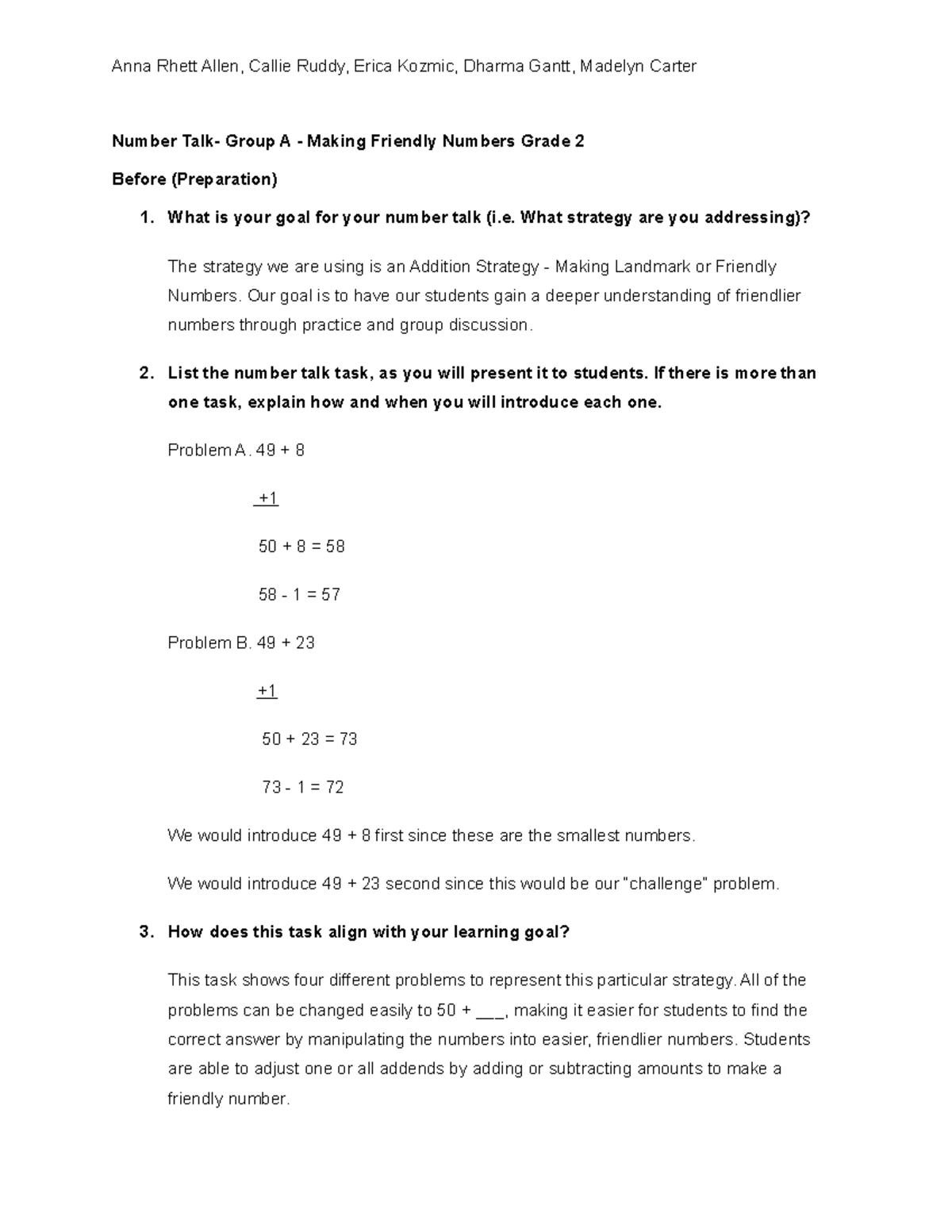 Group A Number Talk- Making Friendly Numbers - Number Talk- Group A ...
