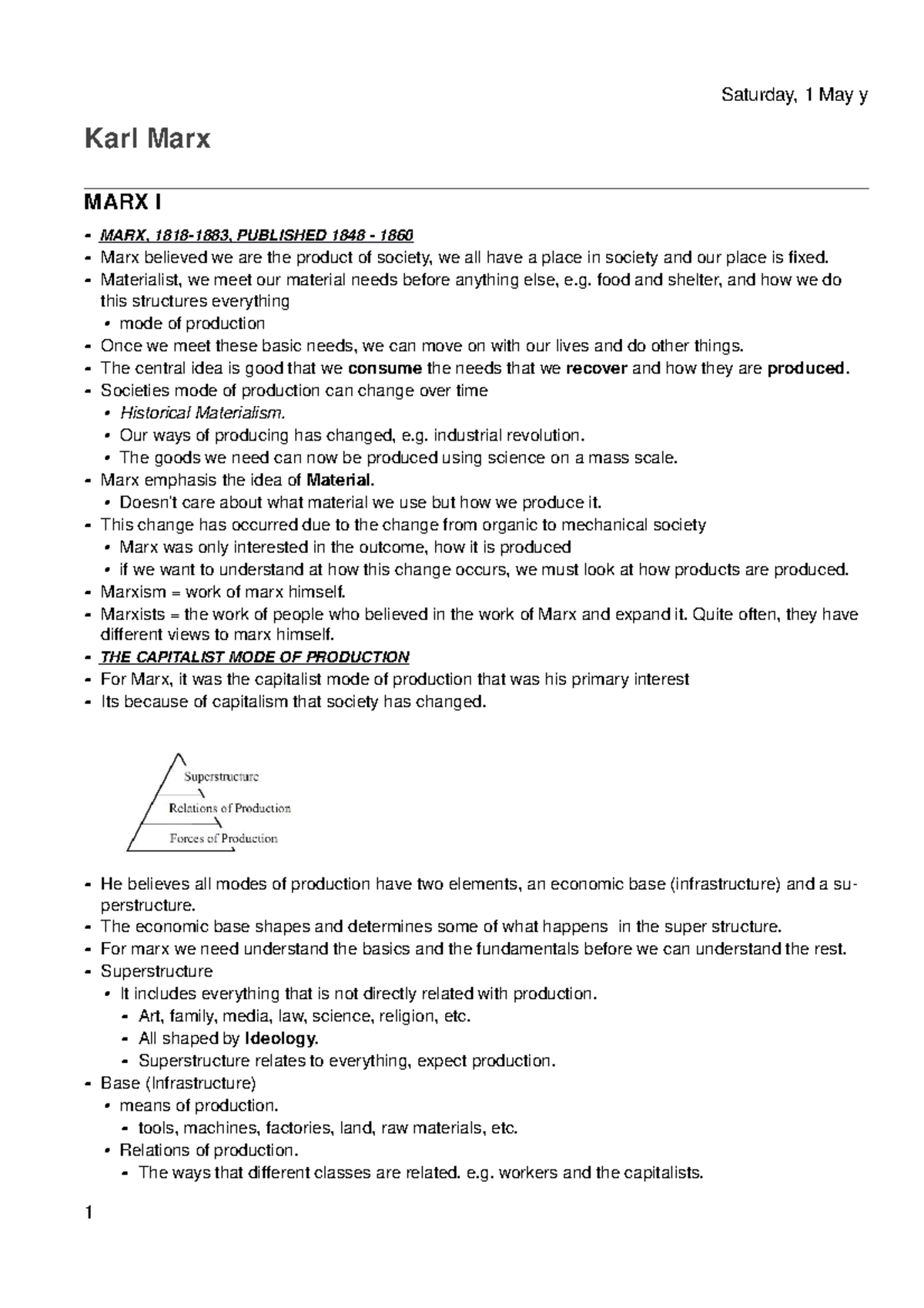 Marx - Lecture notes 5 - Wednesday, 1 May y Karl Marx MARX I - MARX ...