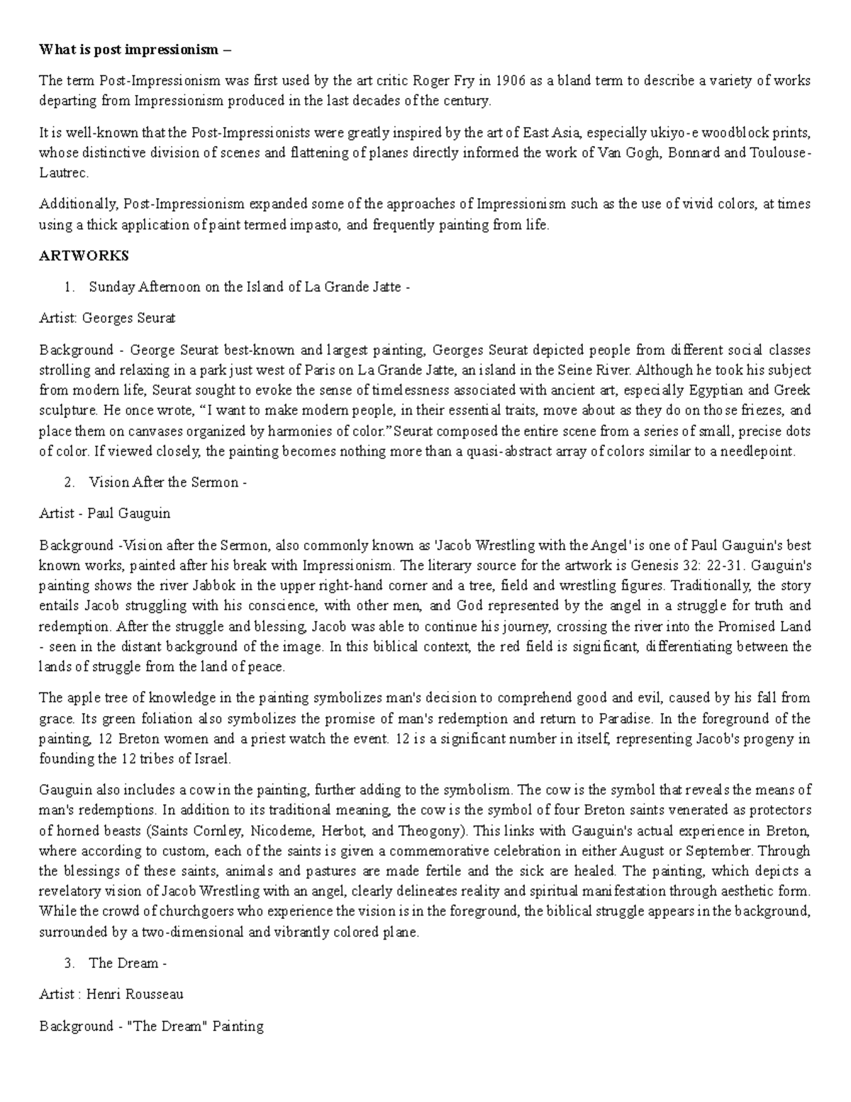 ART- Script - notes - What is post impressionism – The term Post ...