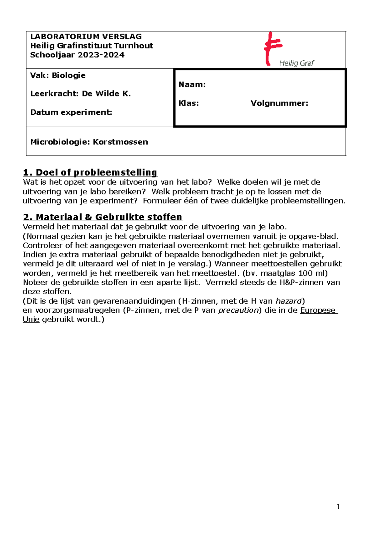 Sjabloon laboverslag korstmossen 2023 2024 - LABORATORIUM VERSLAG Heilig Grafinstituut Turnhout ...