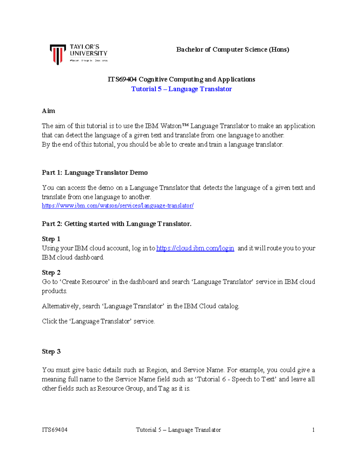 ITS69404 Tutorial 5 - Language Translator - Bachelor of Computer ...