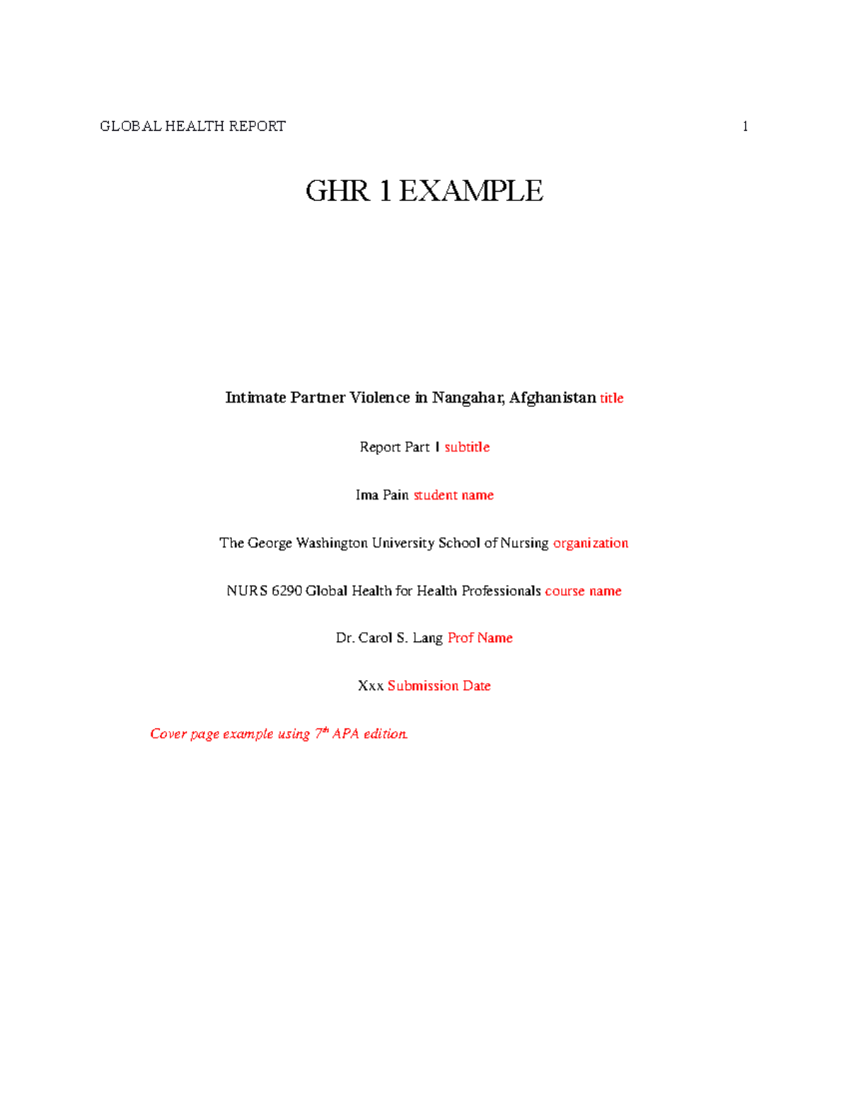 Example Global Health Report Part 1(1) - Nursing - Studocu
