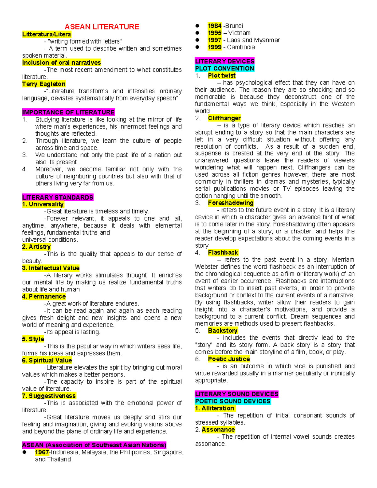 Asean Literature Reviewer - ASEAN LITERATURE Litteratura/Litera ...