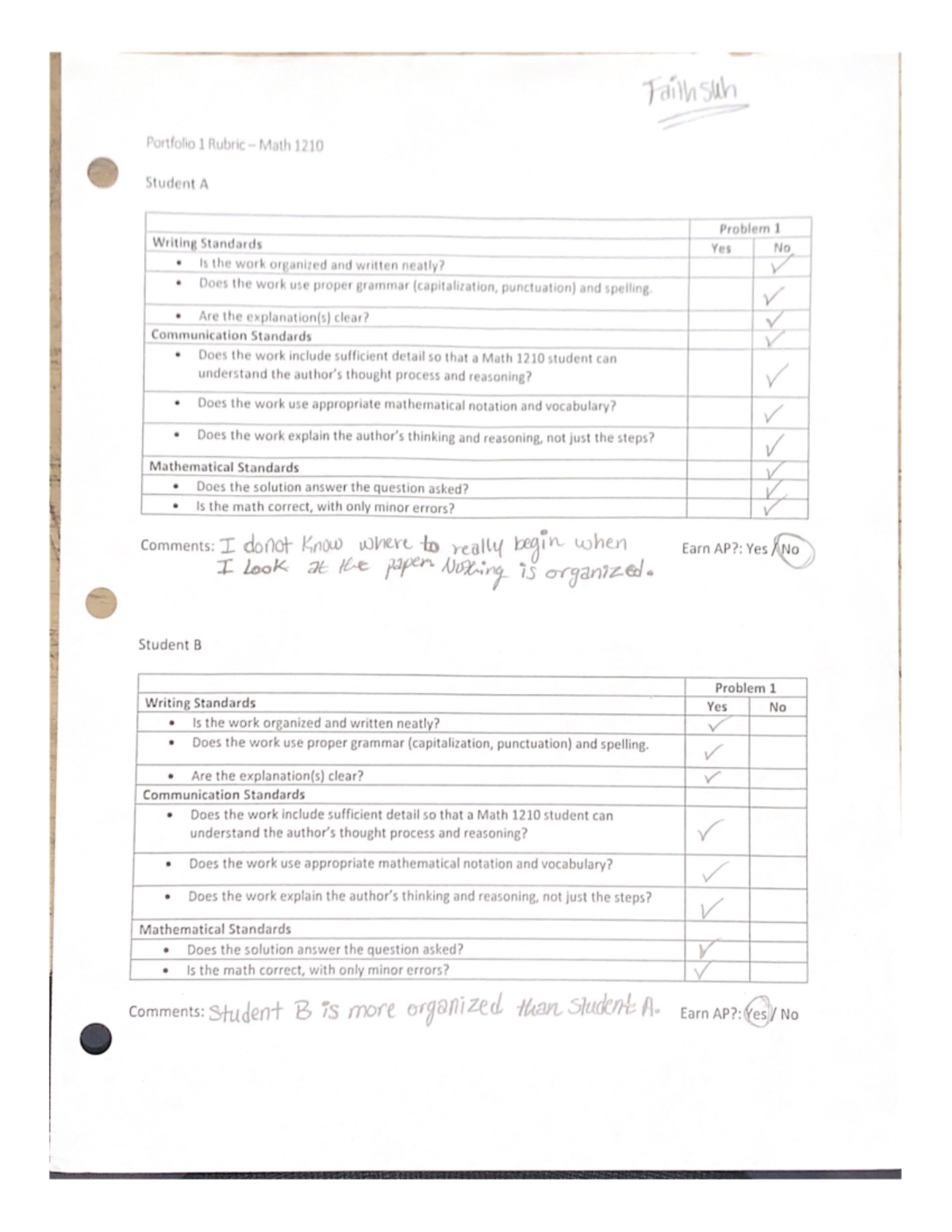 Portfolio 1 Rubric - Math 1210 - MATH 1310 - Studocu
