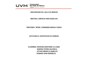 Actividad 8. Proyecto integrador - Empatia para resolver - UVM - Studocu