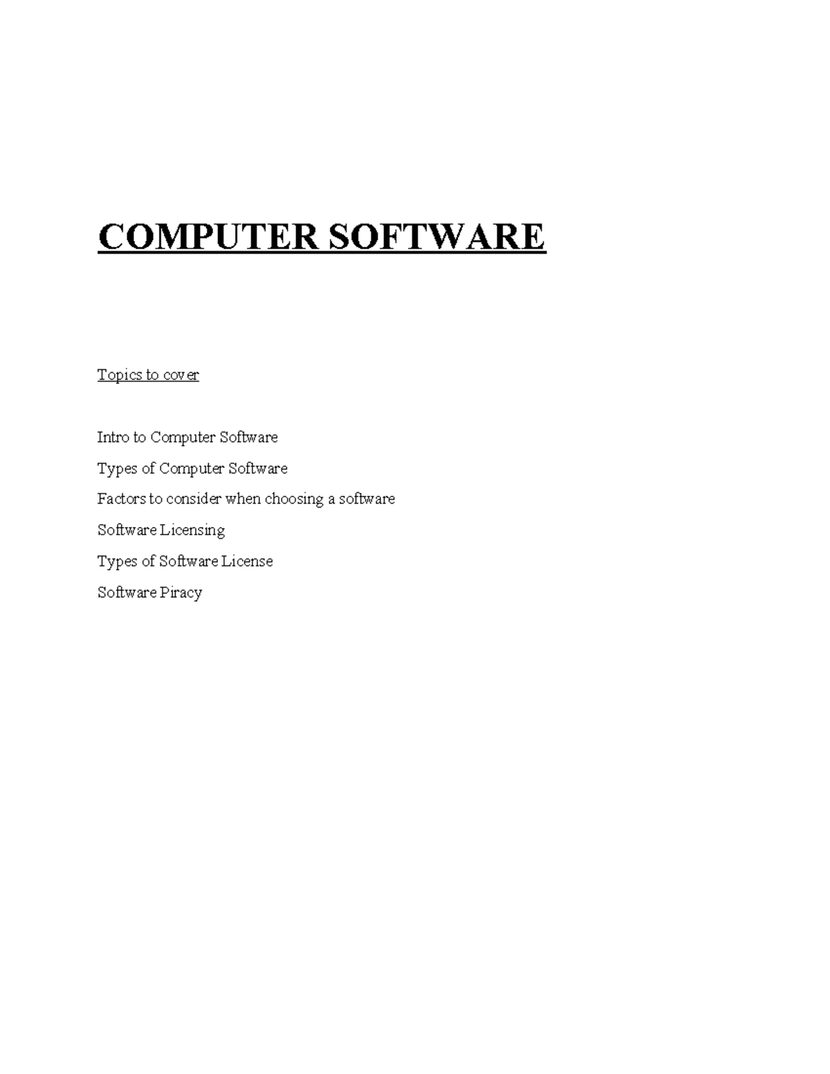 Computer Software Intro To Operating System Computer Software Topics To Cover Intro To
