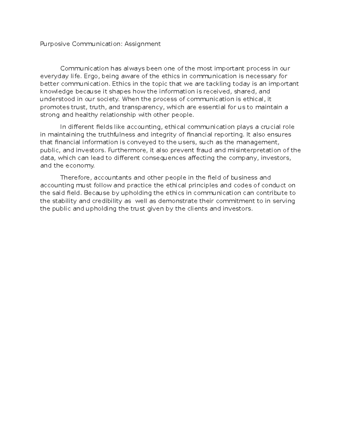 Communication behavior: A refelection - Purposive Communication ...