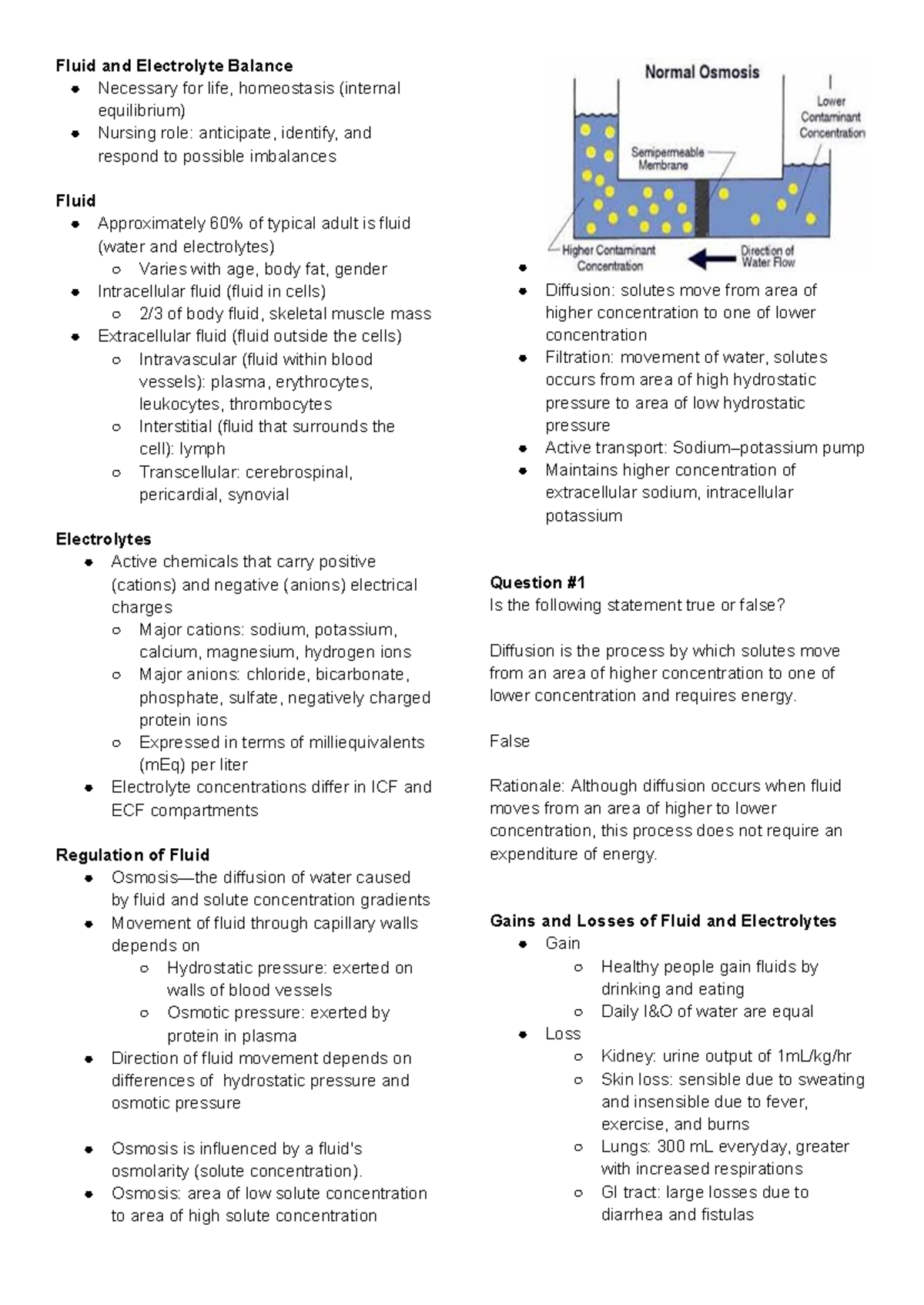 Fluid and electrolytes - Osmosis: area of low solute concentration to ...