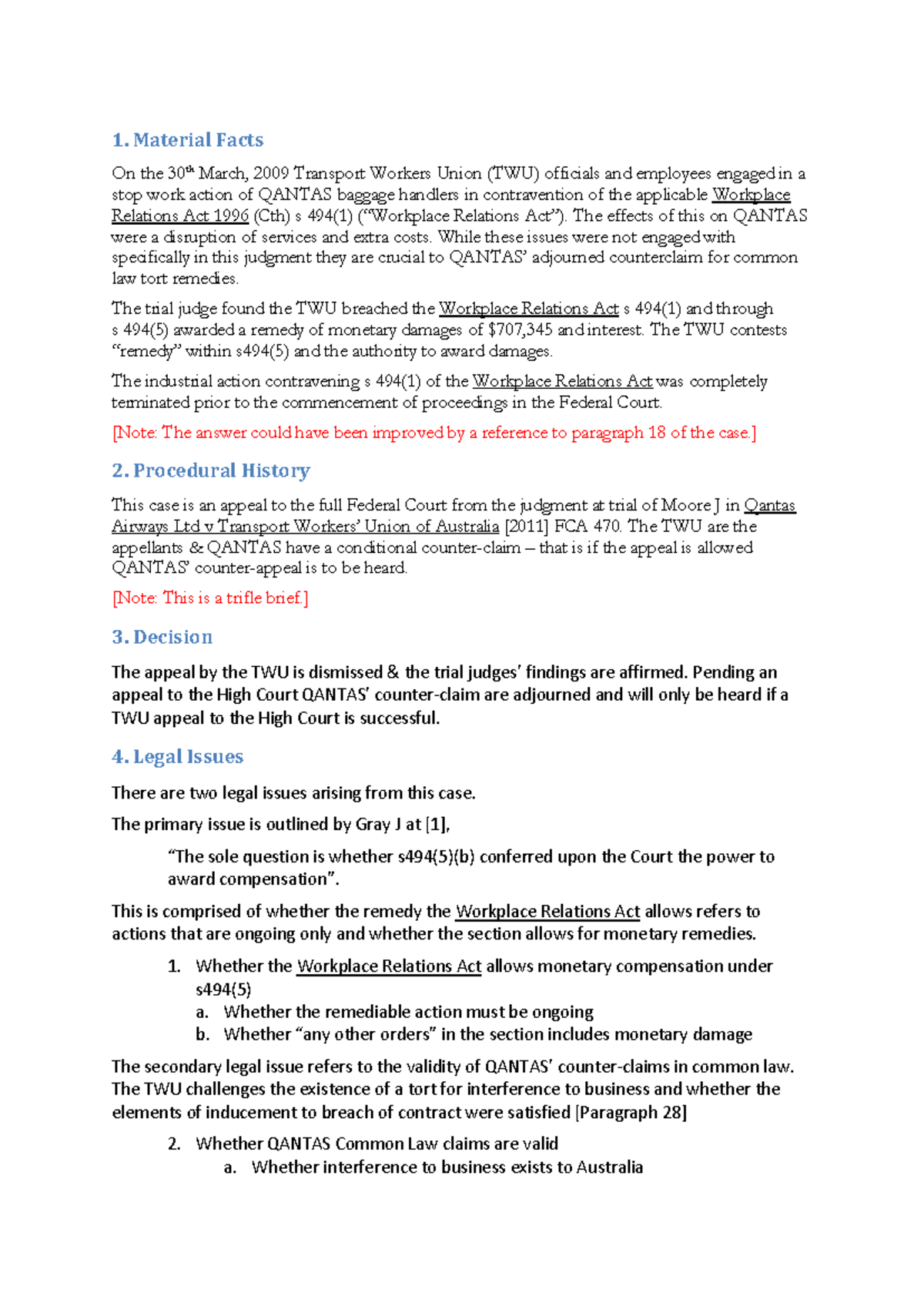 2012 Sample HD Answers - HD answer - 1. Material Facts On the 30th ...