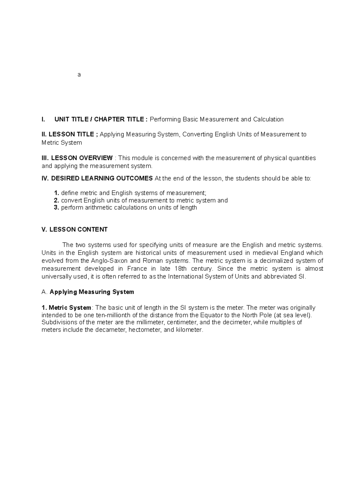 Module-4 - for your reference - a I. UNIT TITLE / CHAPTER TITLE ...